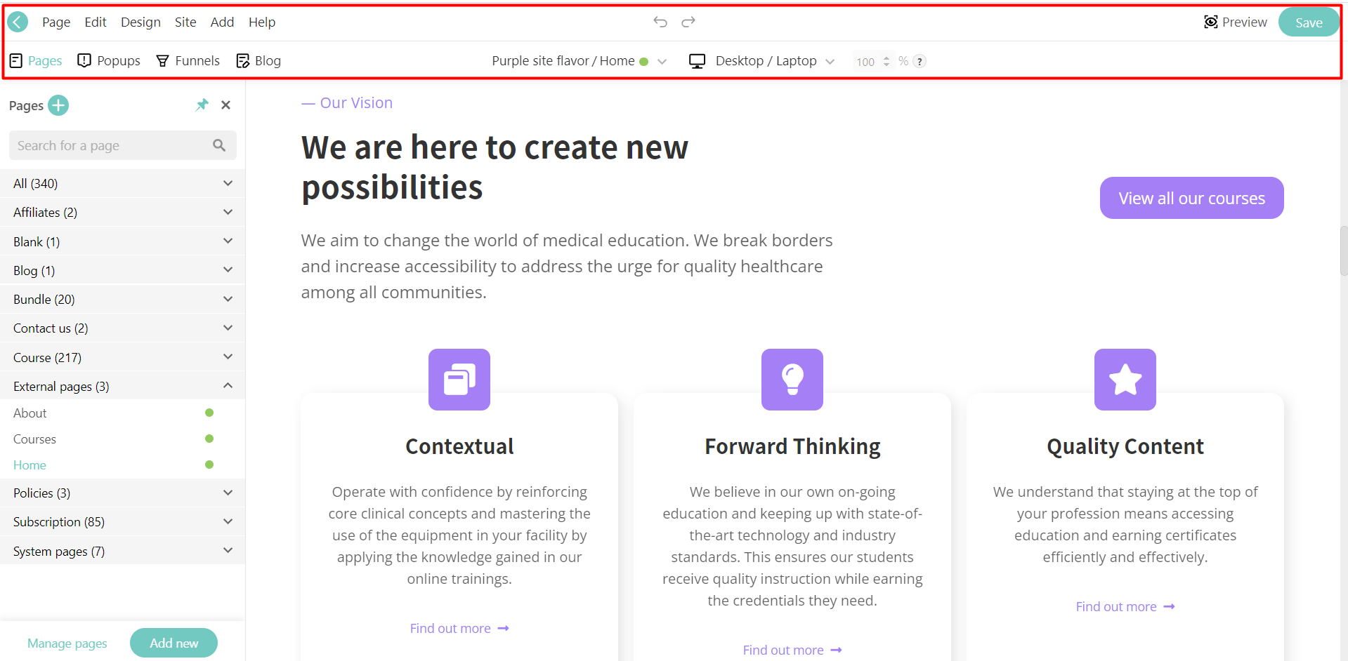 General Overview: Creating Pages/ Page Structure : LearnWorlds Help Center