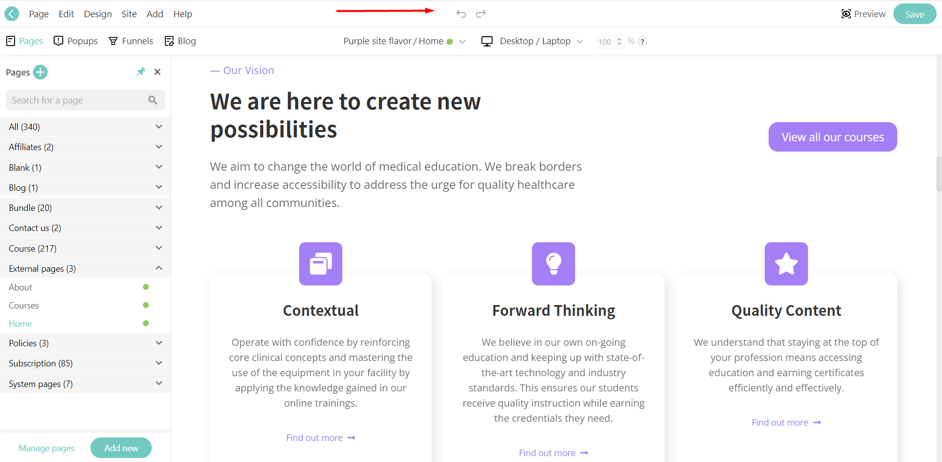 General Overview: Creating Pages/ Page Structure : LearnWorlds Help Center