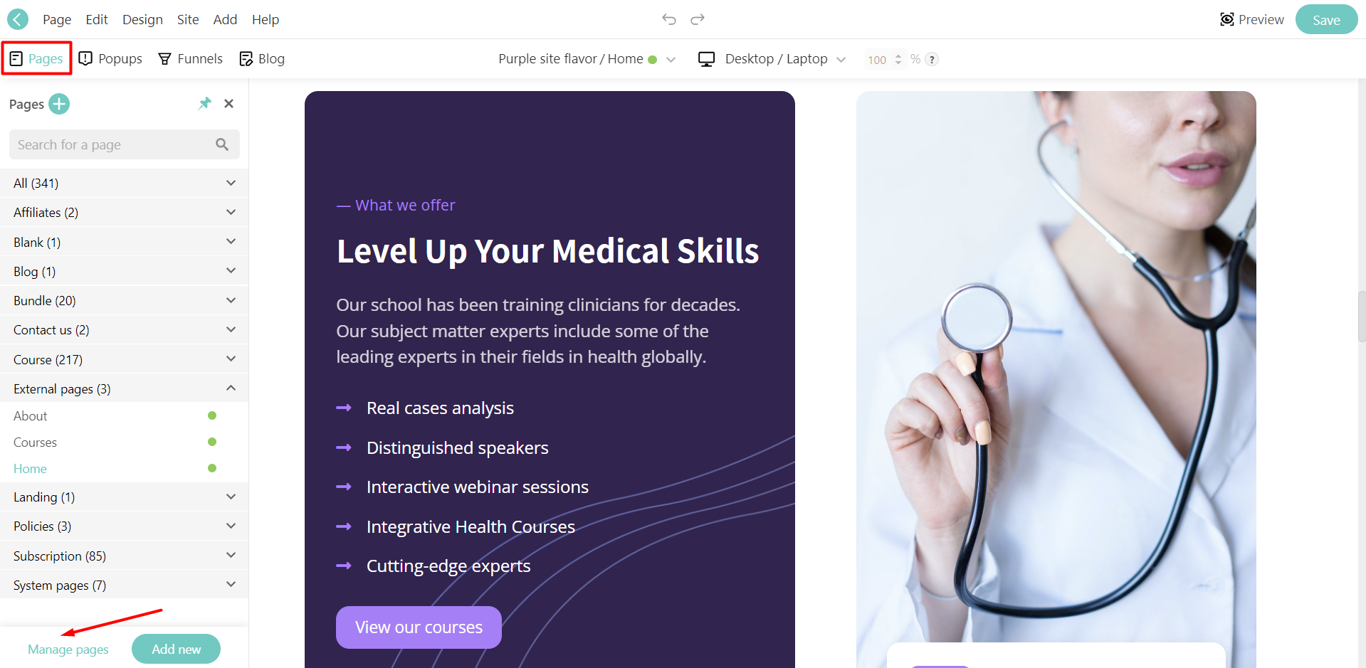 How to Manage all Pages (Pages Manager) : LearnWorlds Help Center