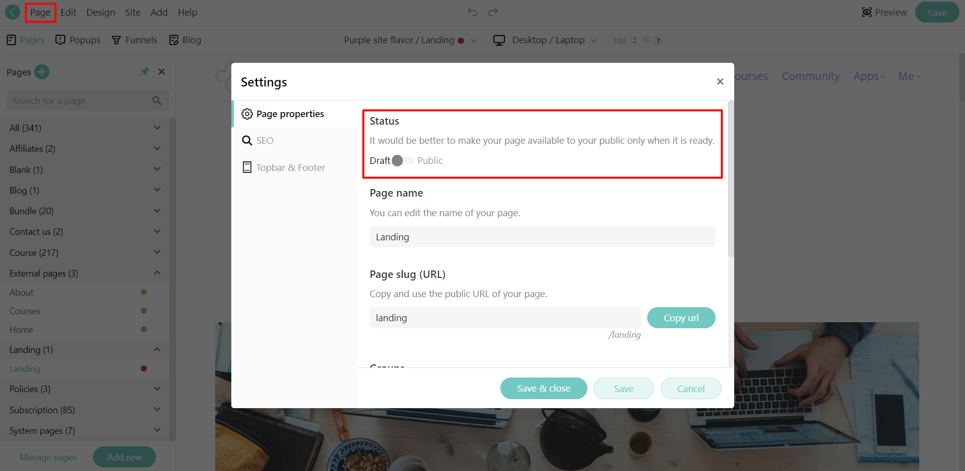 How to Publish and Un-publish your Pages : LearnWorlds Help Center