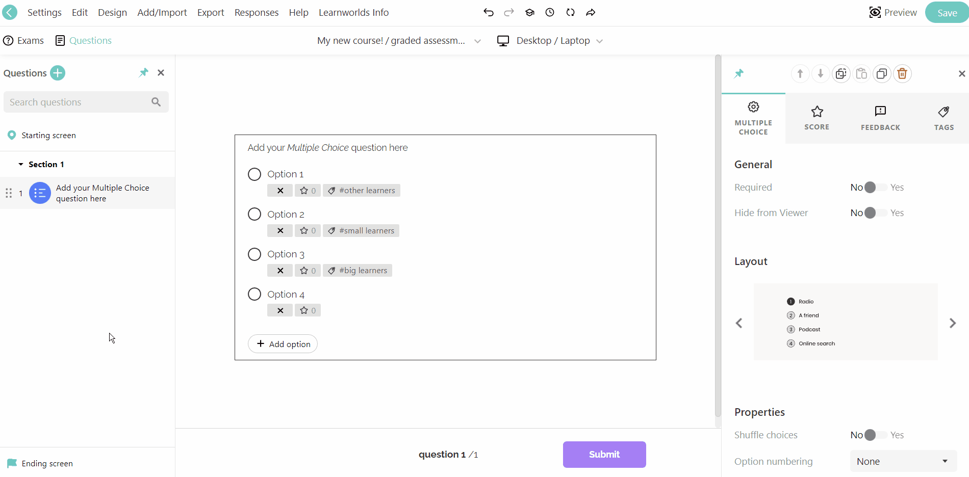 How to Create an Exam (Graded Assessment) : LearnWorlds Help Center