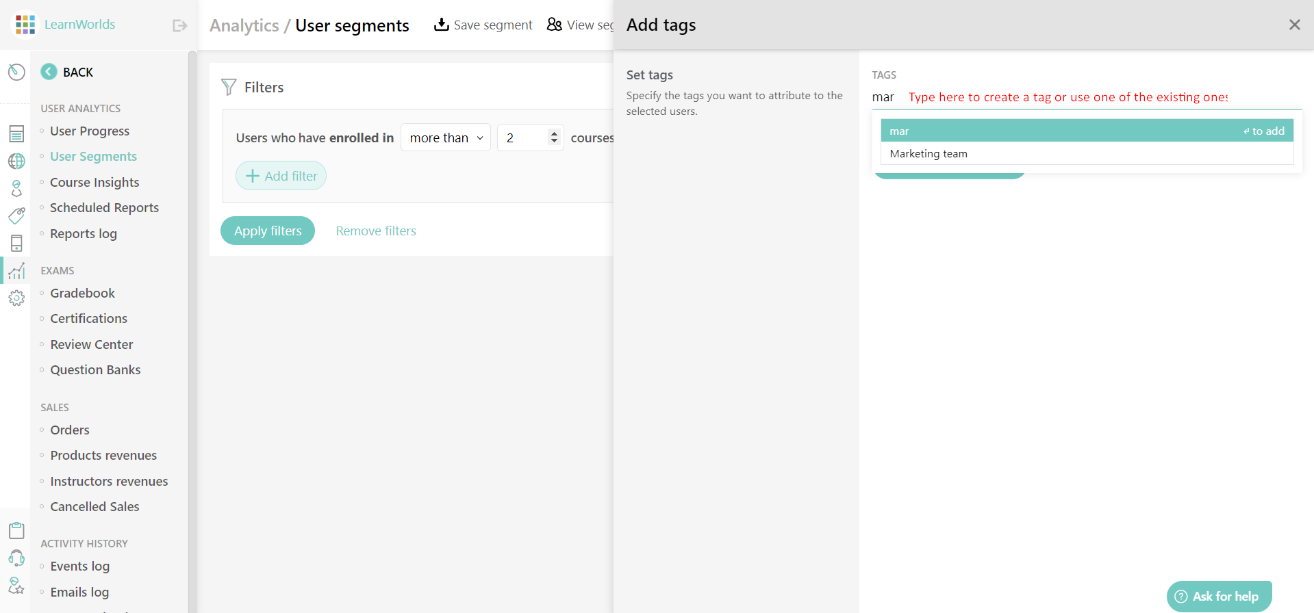 How to Create and Use Tags : LearnWorlds Help Center