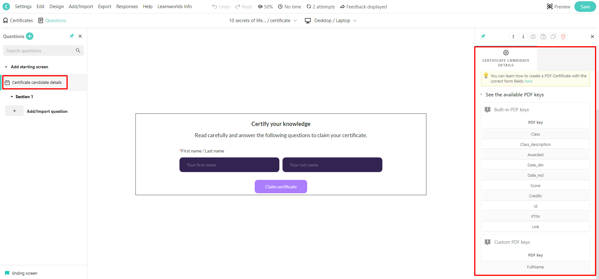How to Create a Certificate of Knowledge : LearnWorlds Help Center