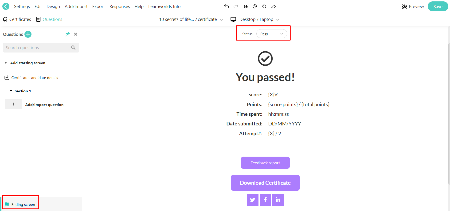 How to Create a Certificate of Knowledge : LearnWorlds Help Center