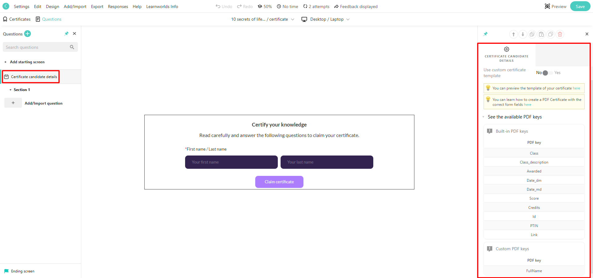 How to Create a Certificate of Completion : LearnWorlds Help Center