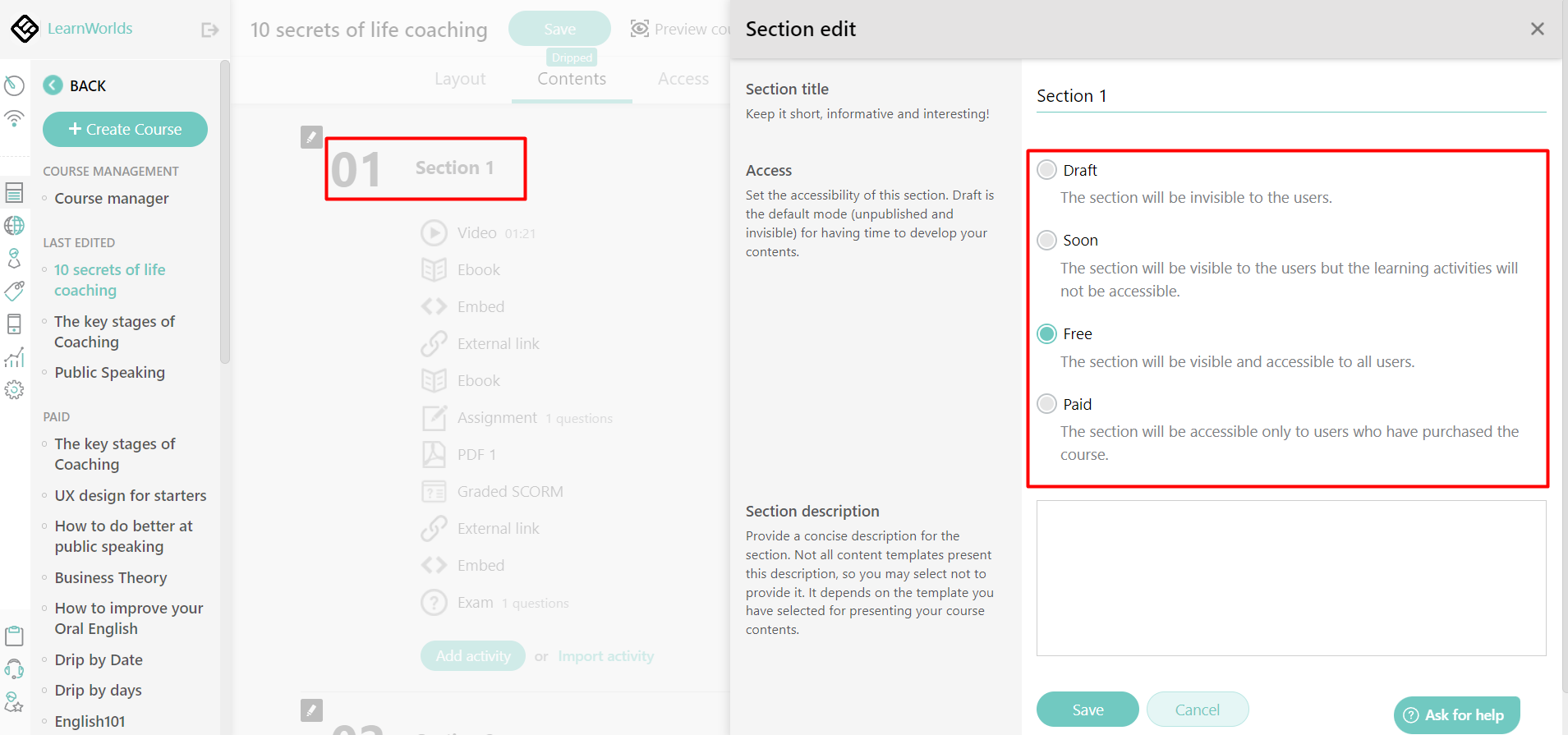 How to use Sections to Organize your Course Content : LearnWorlds Help ...