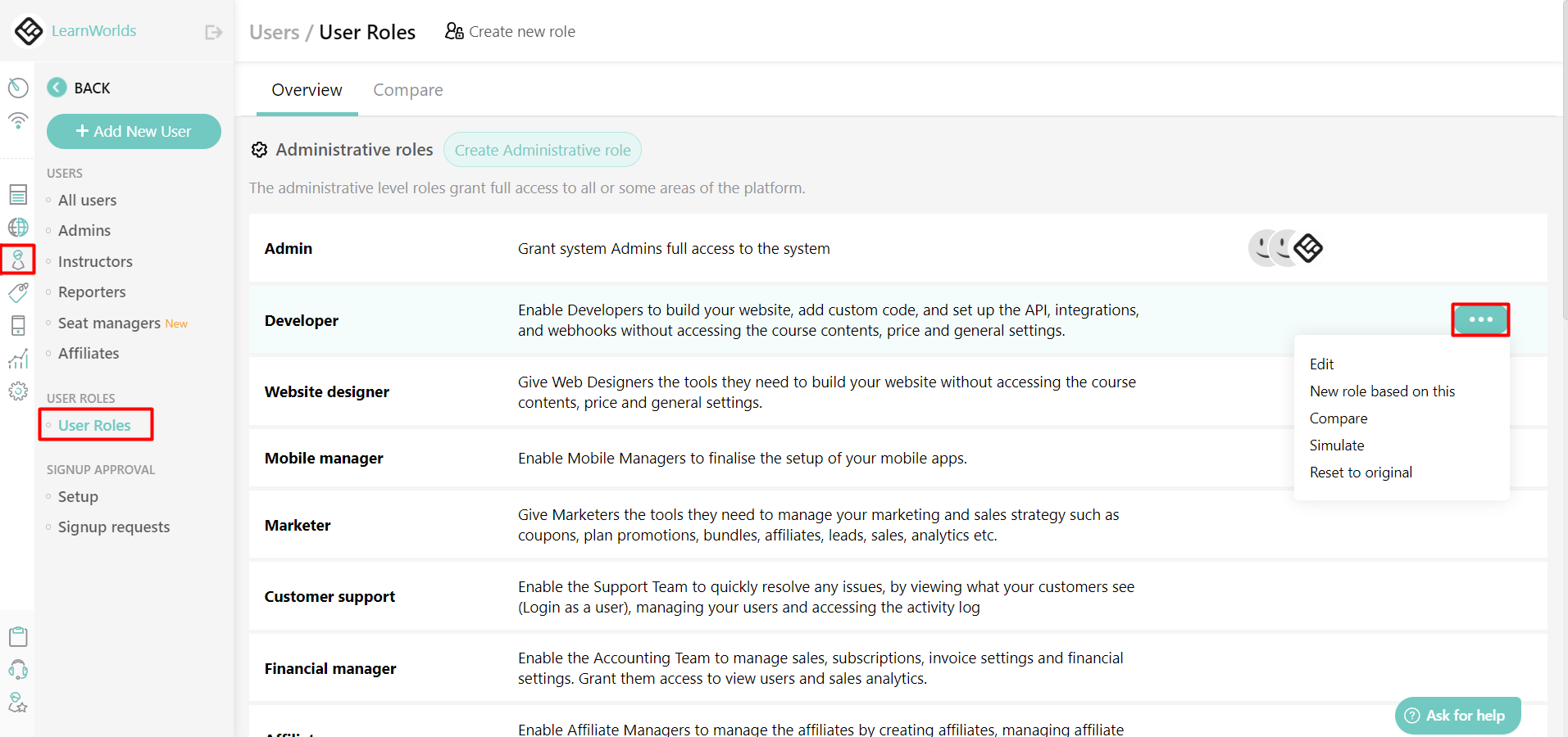 How to Create Custom User Roles : LearnWorlds Help Center