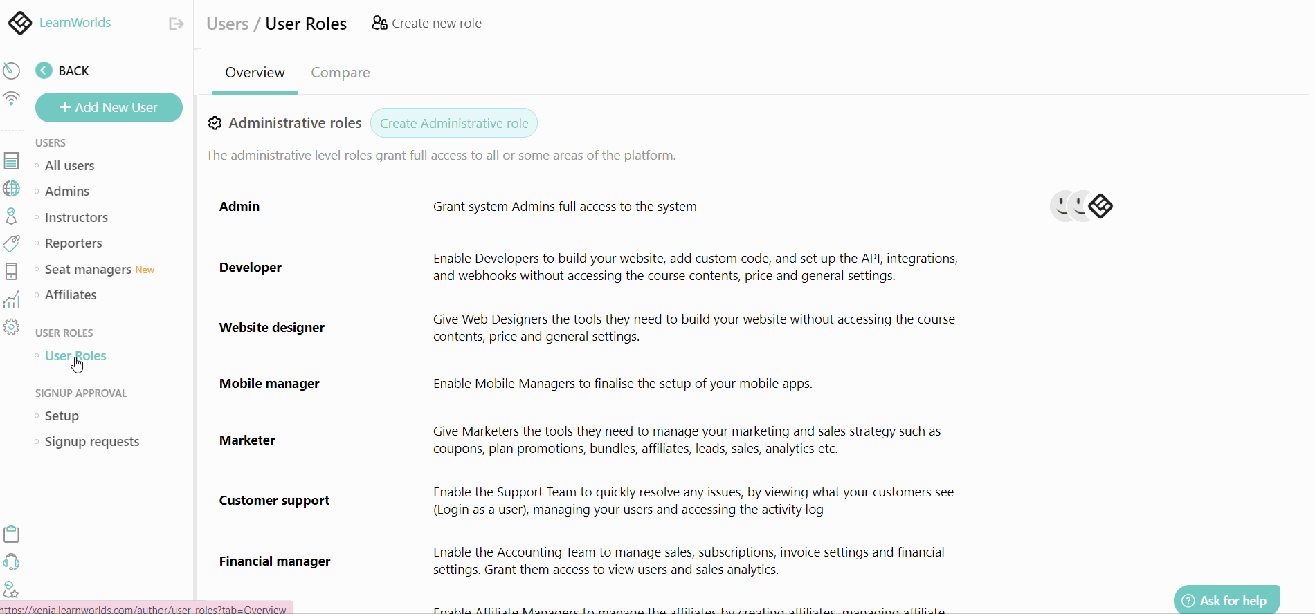 How to Create Custom User Roles : LearnWorlds Help Center