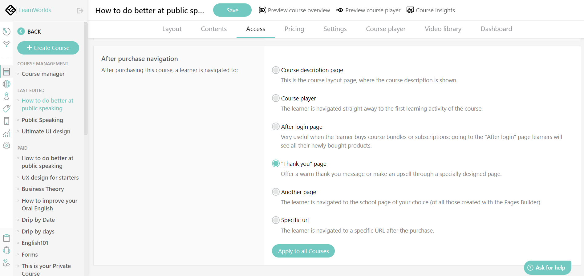 How to Edit the Access of your Courses : LearnWorlds Help Center