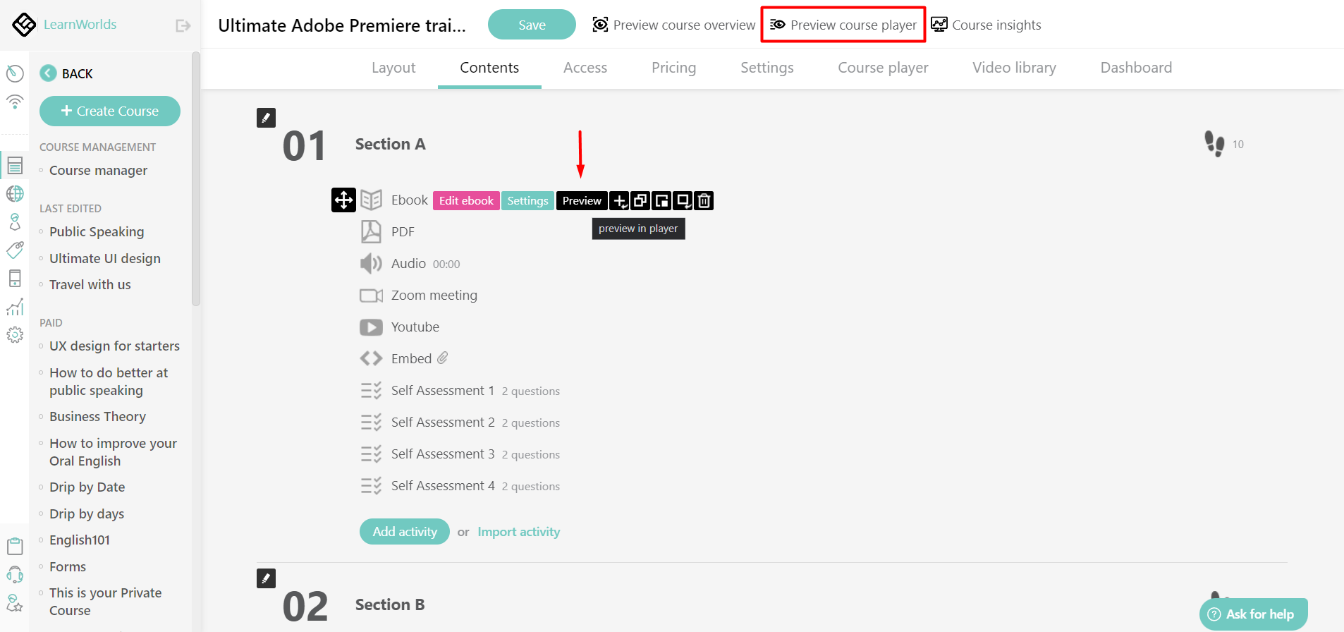 How to Preview your Course Player : LearnWorlds Help Center