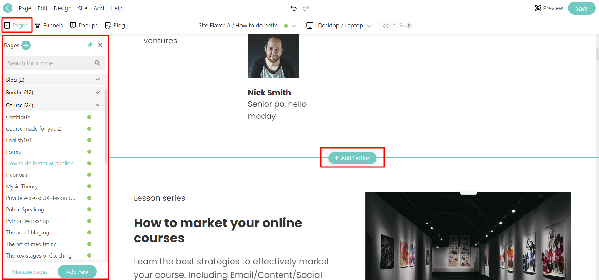 How to Add, Delete and Move Sections in your Pages : LearnWorlds Help Center