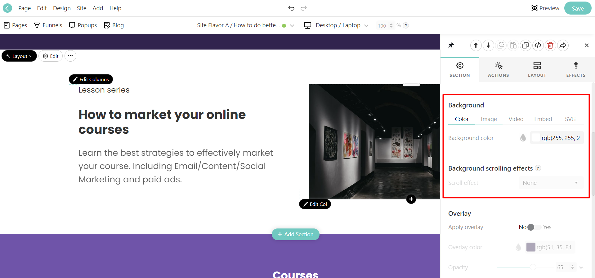 How to Add, Delete and Move Sections in your Pages : LearnWorlds Help Center