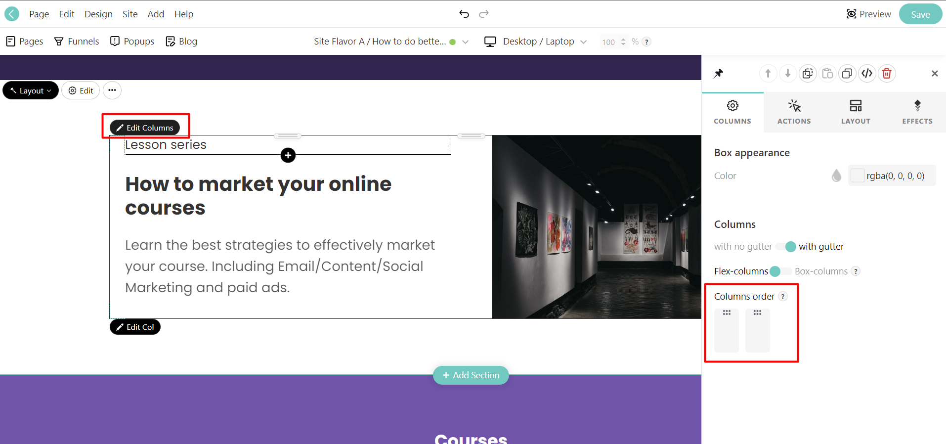 How to Add, Delete and Move Sections in your Pages : LearnWorlds Help Center