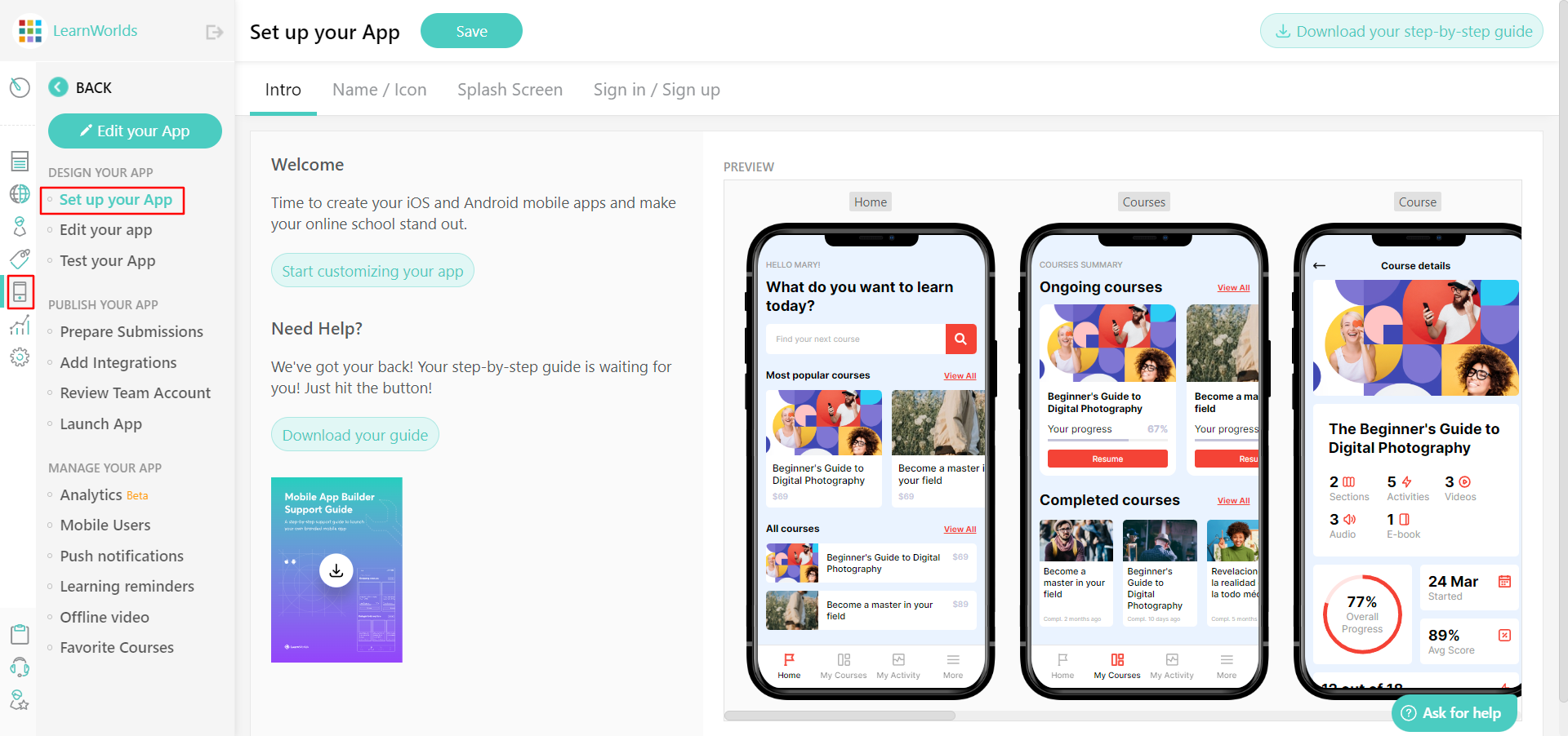 How to Set Up your Mobile App : LearnWorlds Help Center
