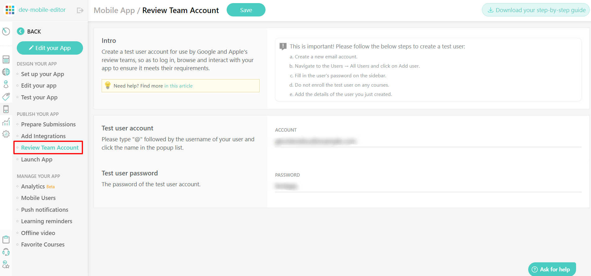 How to Set a Test User for App Reviewer : LearnWorlds Help Center