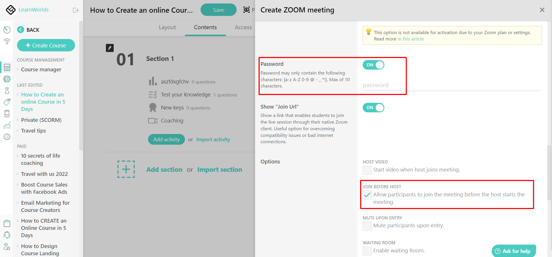 How to Create a Zoom Learning Activity : LearnWorlds Help Center