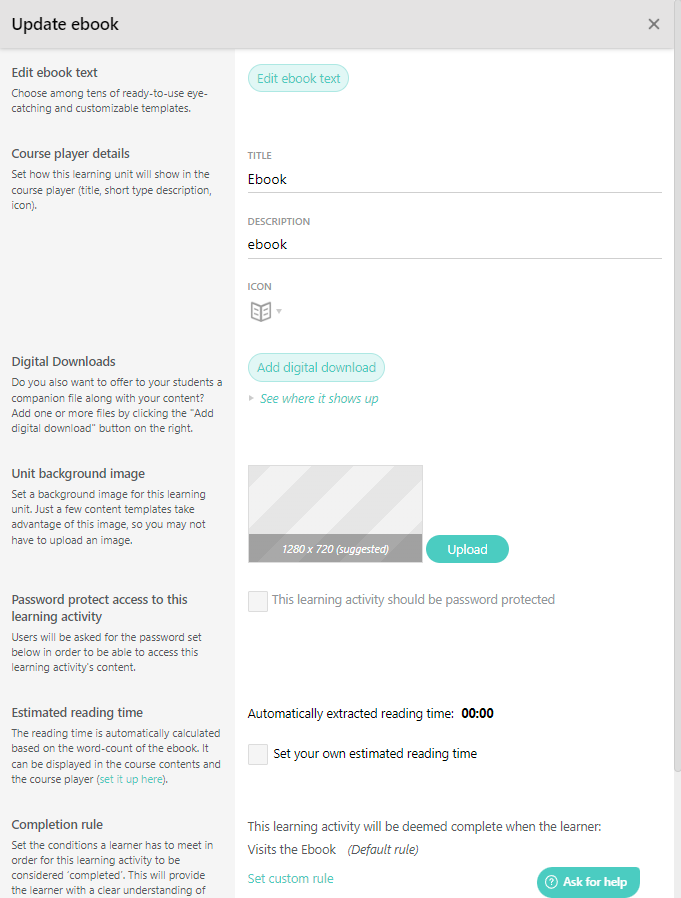 How to Create and Design an Ebook Learning Activity : LearnWorlds Help ...