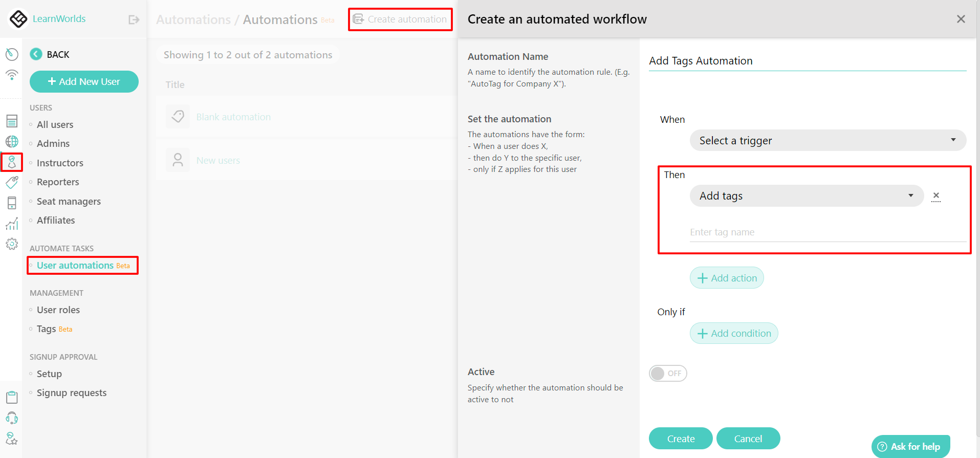 How to Create and Use Tags : LearnWorlds Help Center