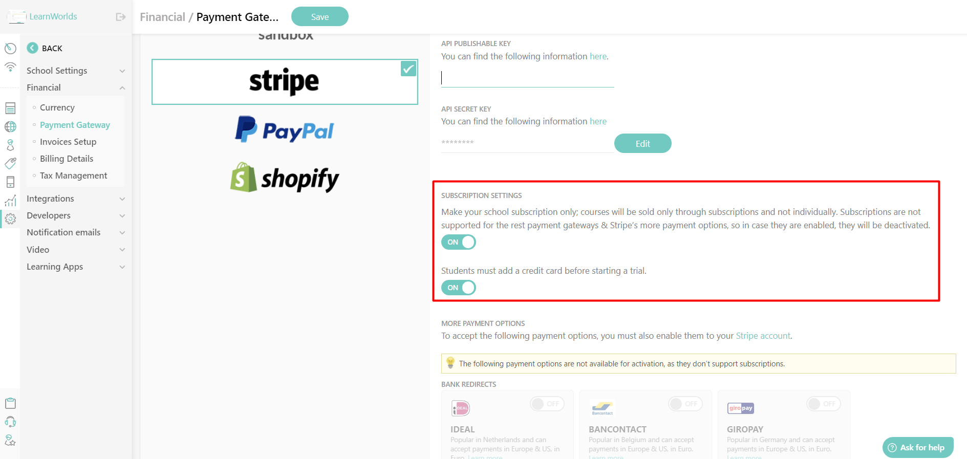 Stripe Payment Gateway : LearnWorlds Help Center