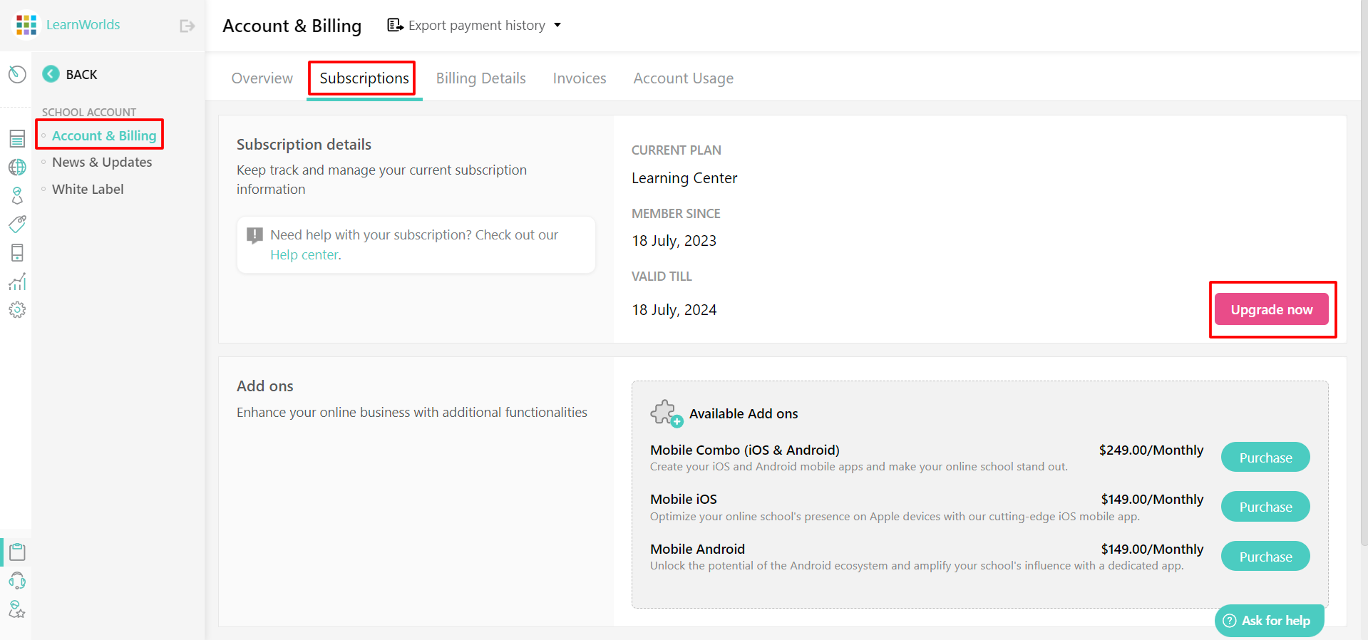 How to Activate/Upgrade your Learnworlds Account : LearnWorlds Help Center