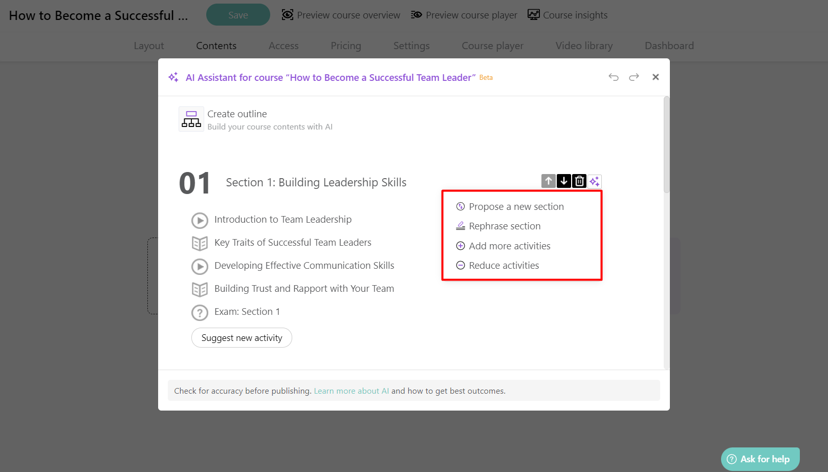 How to Utilize AI to Create a Course Outline : LearnWorlds Help Center