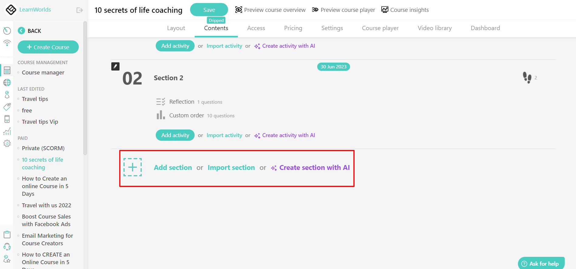 How to use Sections to Organize your Course Content : LearnWorlds Help ...