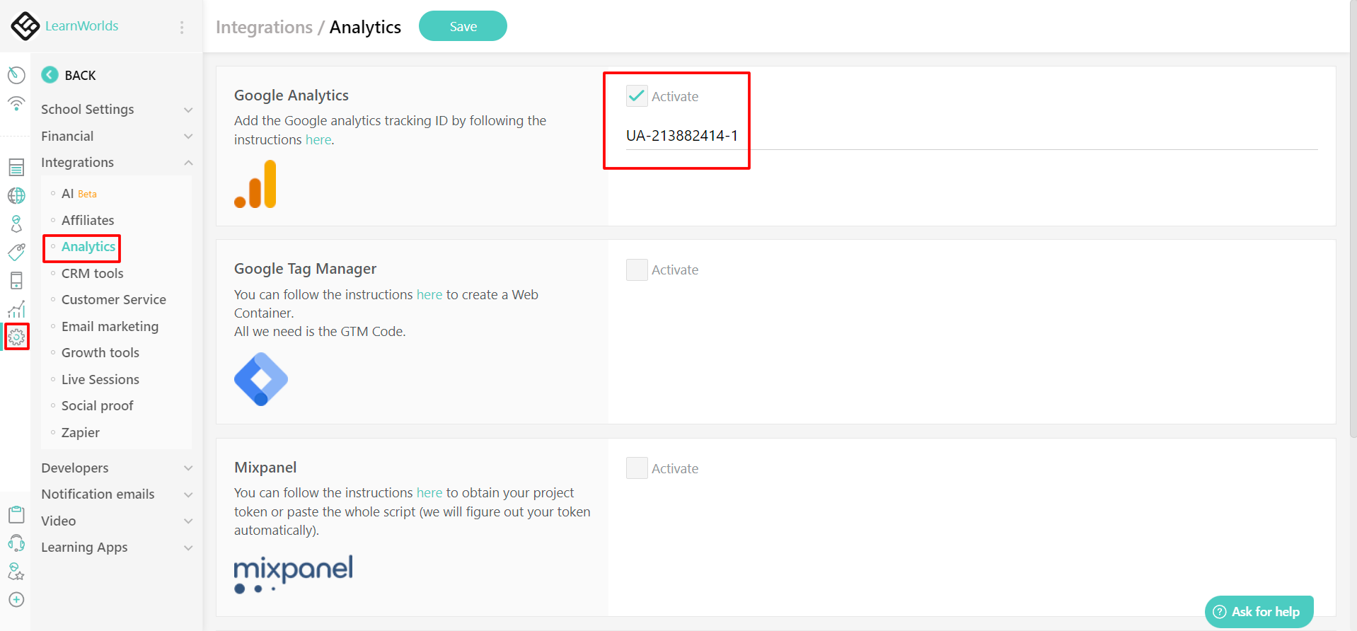 How to Integrate Google Analytics with your LearnWorlds School ...