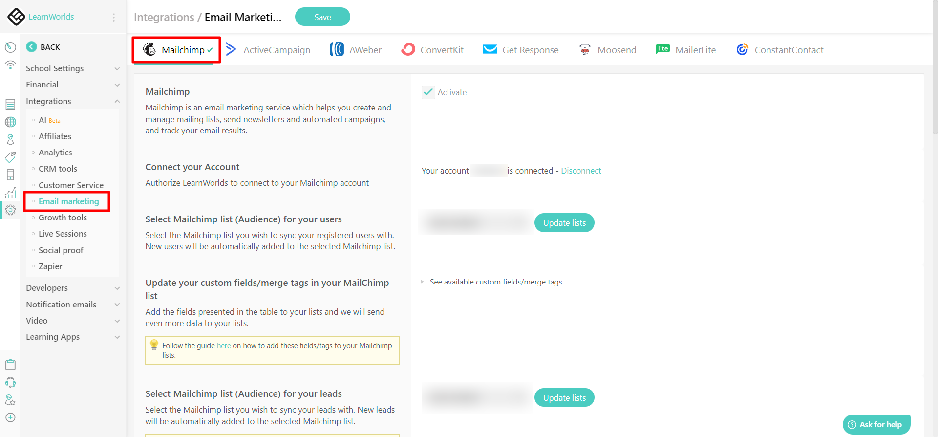 How to Integrate MailChimp with your LearnWorlds School : LearnWorlds Help Center