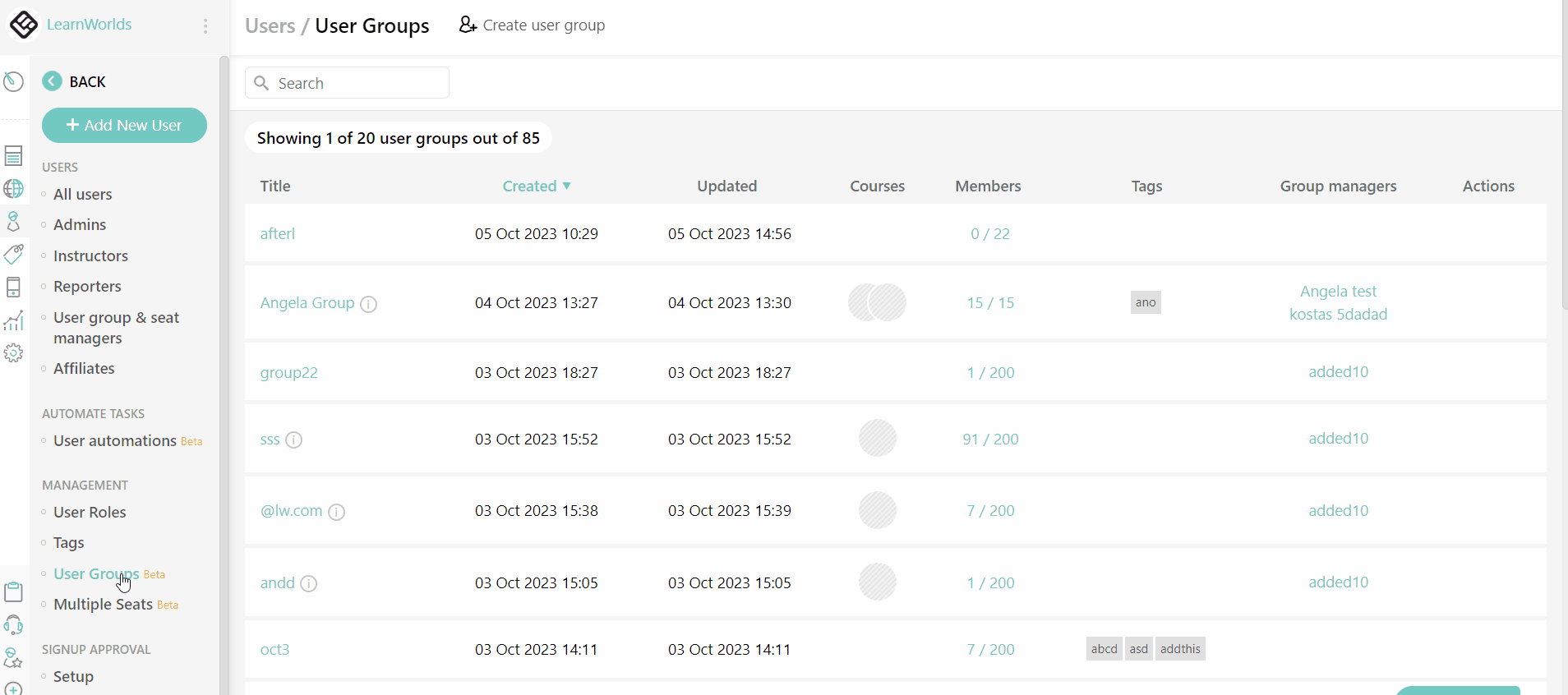 How to Create & Manage User Groups : LearnWorlds Help Center