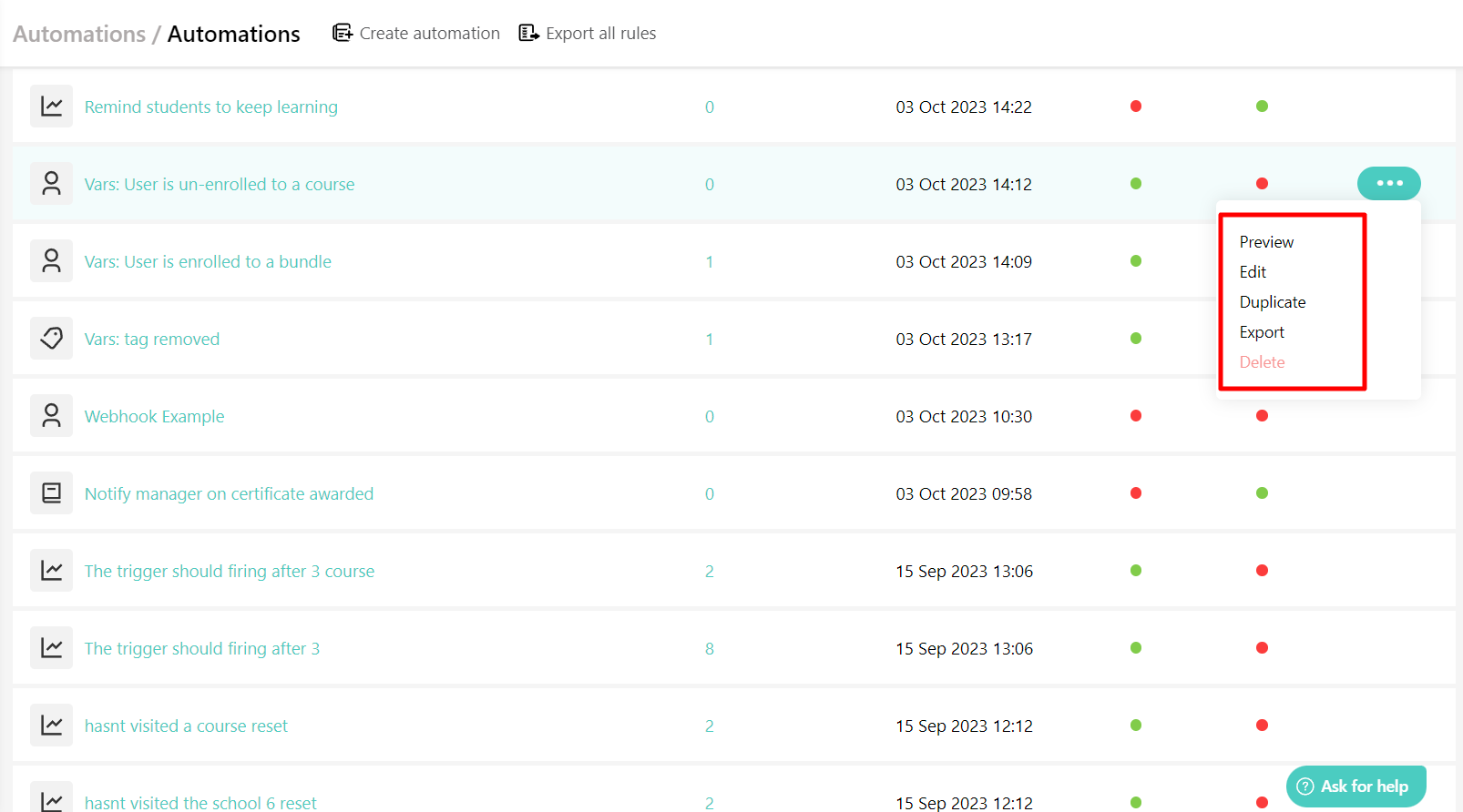 How to Set Up User Automations : LearnWorlds Help Center