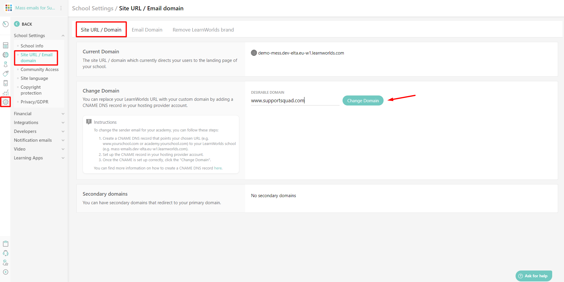How to Setup your Custom Domain (CNAME Record) : LearnWorlds Help Center