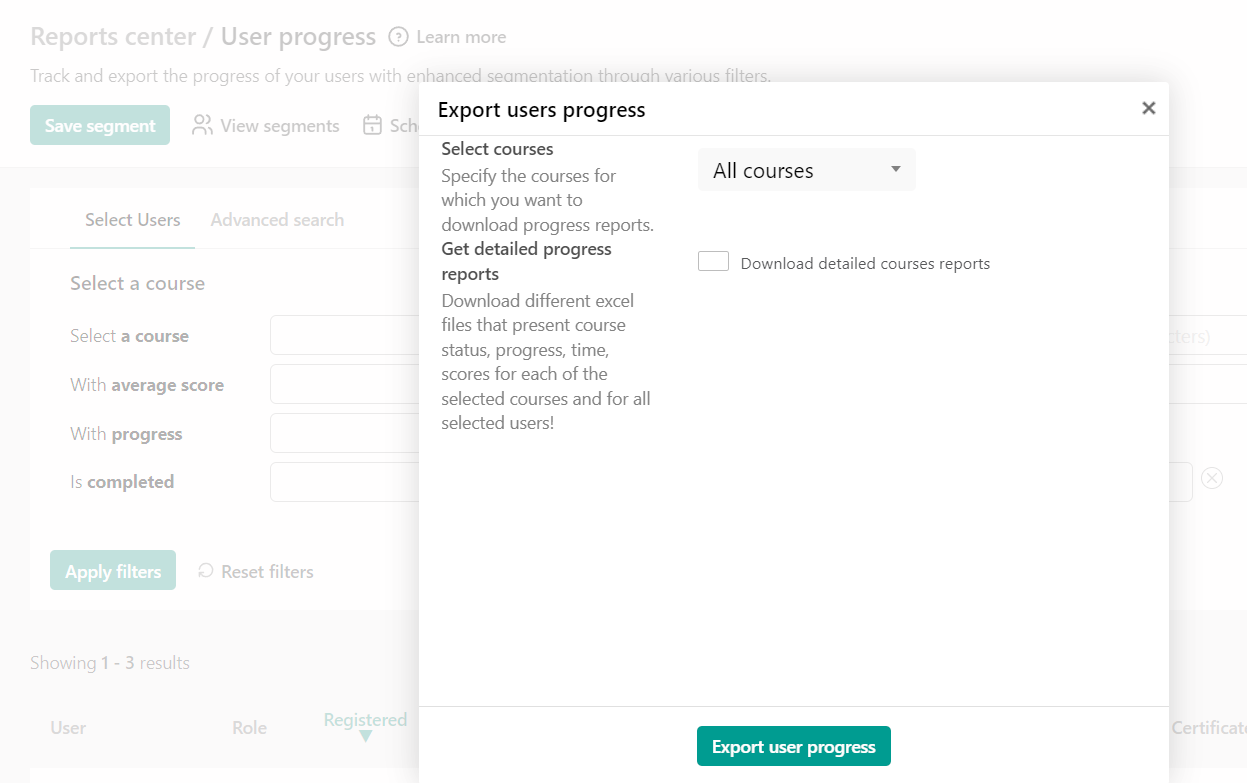 User Progress & User Segments : LearnWorlds Help Center
