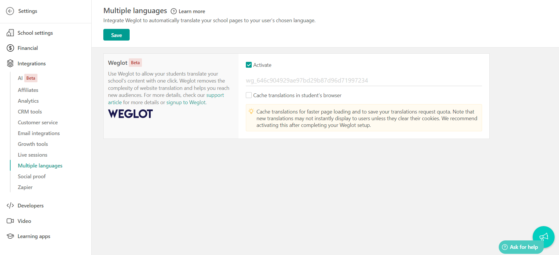 How to Integrate Weglot for a Multilanguage School Experience : LearnWorlds Help Center
