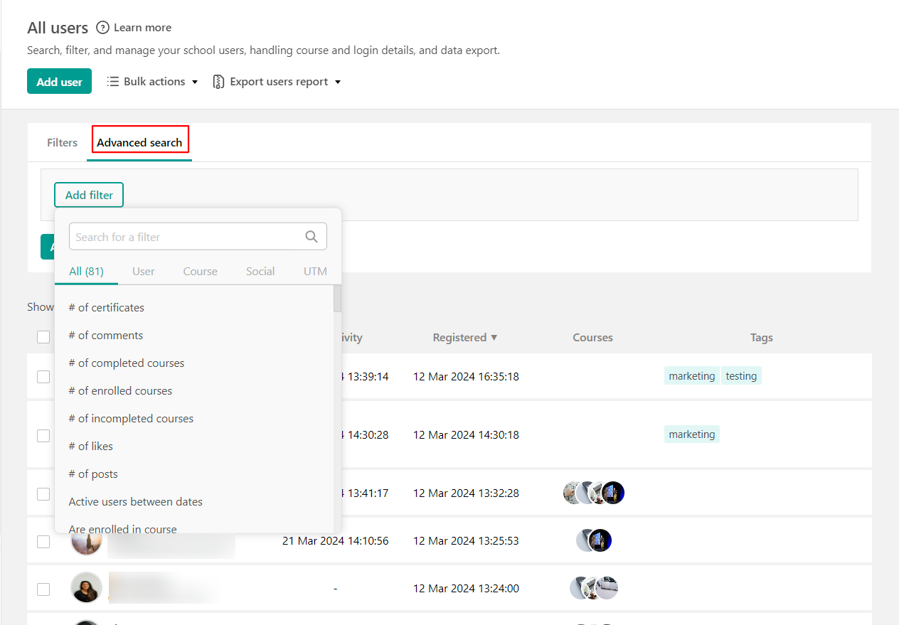 User Management Page : LearnWorlds Help Center