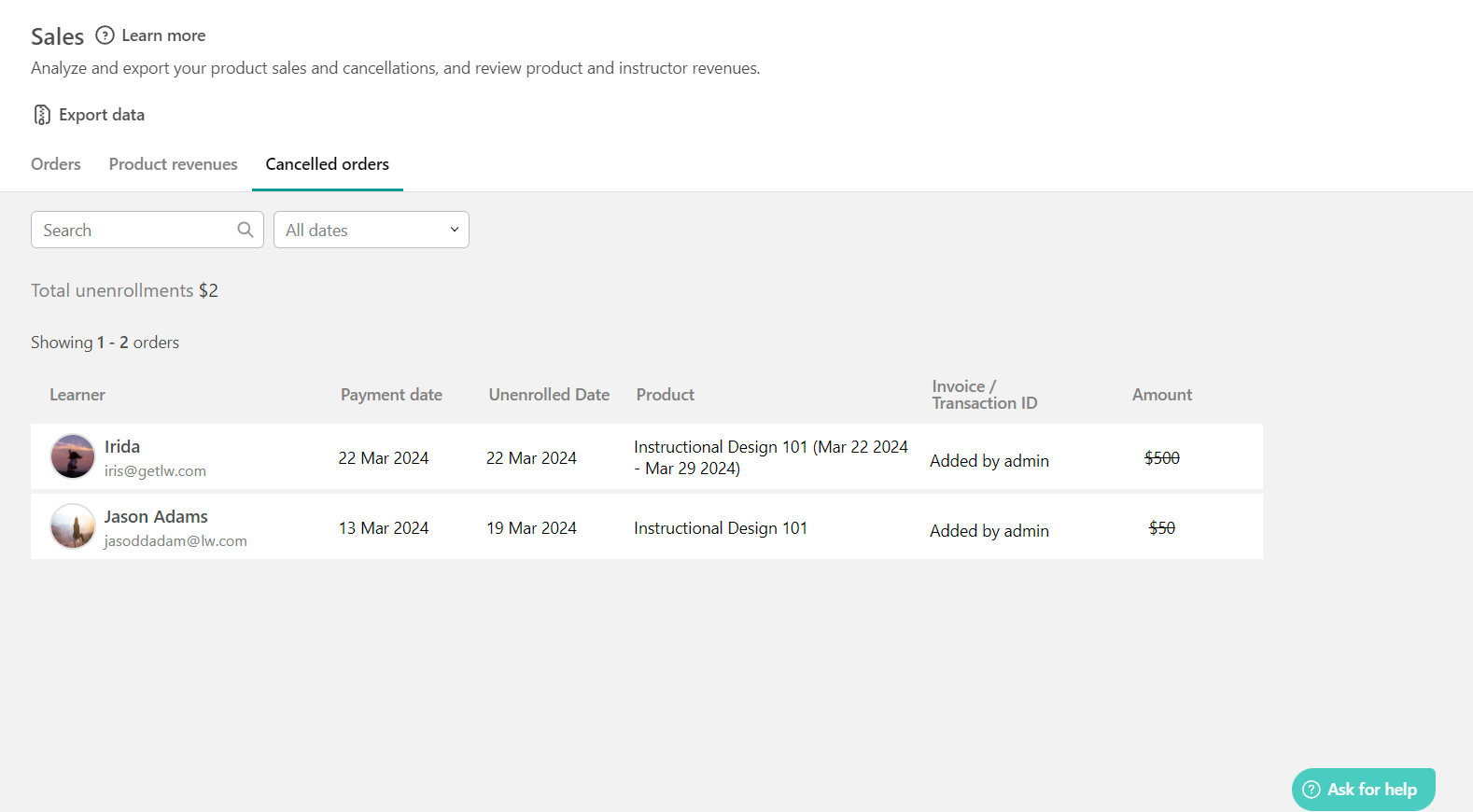 How to Track and Review your Sales : LearnWorlds Help Center
