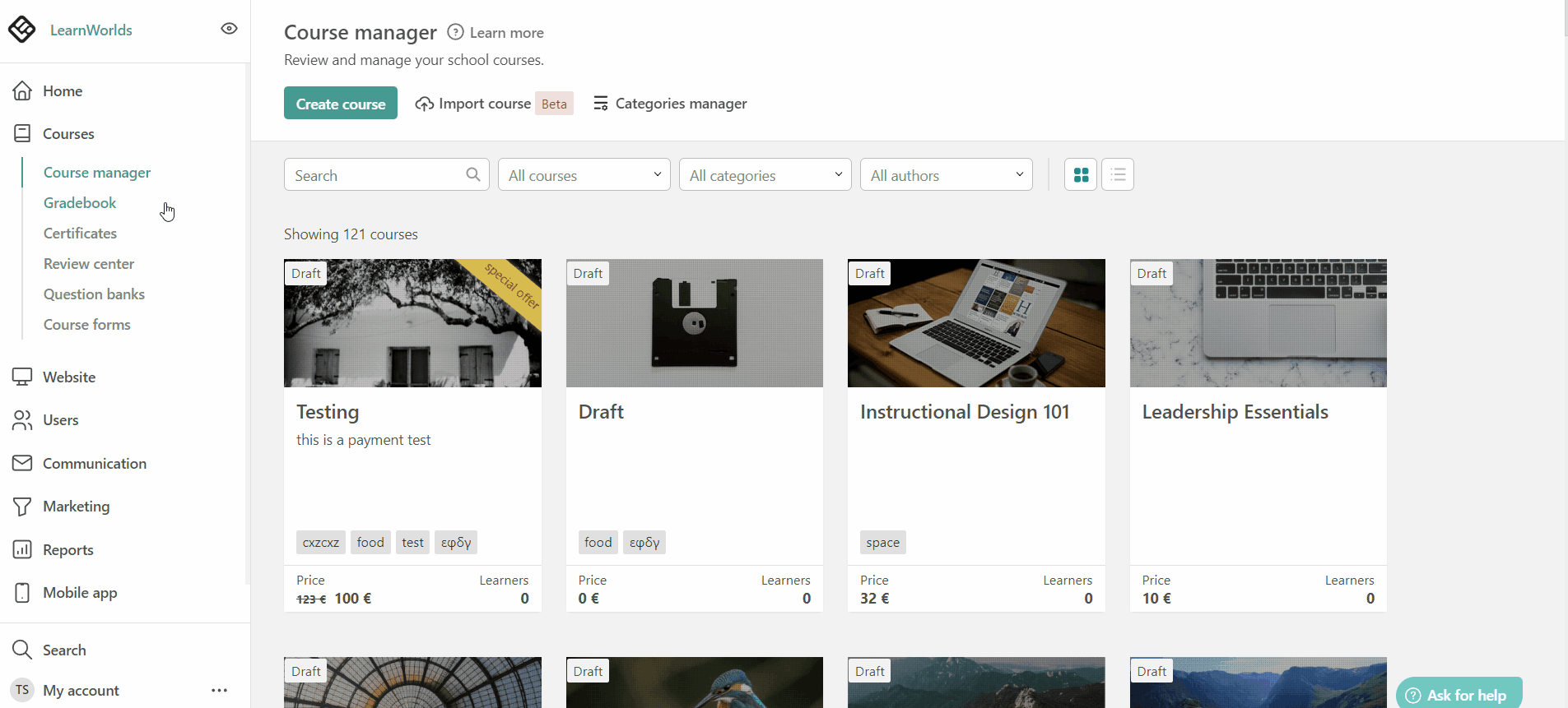 How to Organize your Courses by Categories : LearnWorlds Help Center