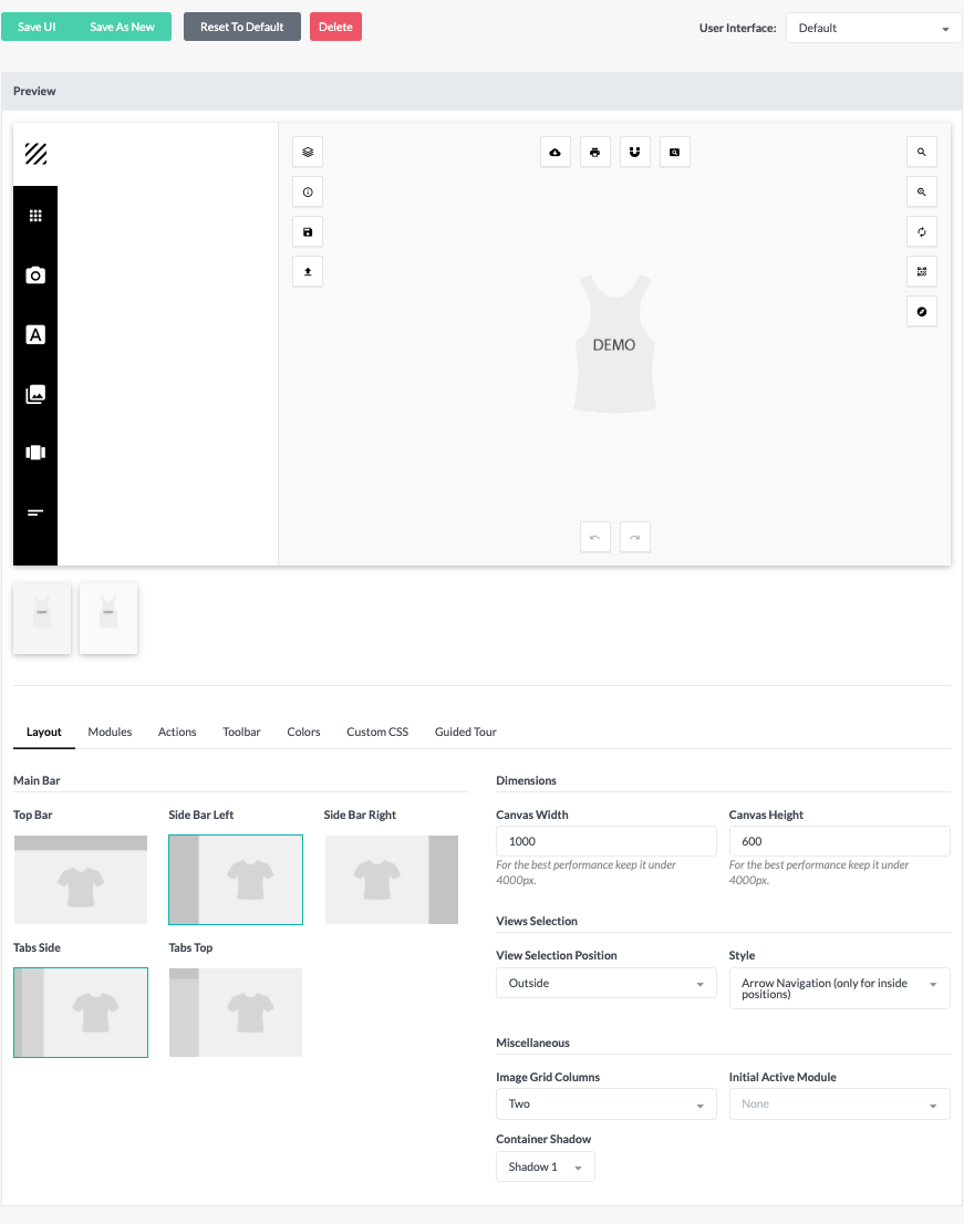 Setting up the user interface of the designer : Fancy Product Designer