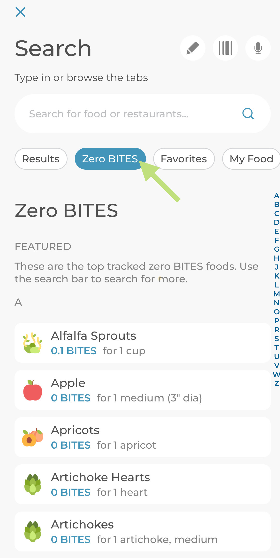 3.1.2/ Adding Foods: Zero Bite Tab : Healthi