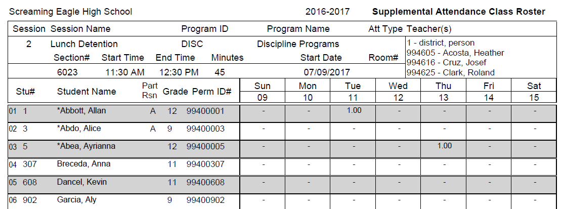Supplemental Attendance Reports : Aeries Software