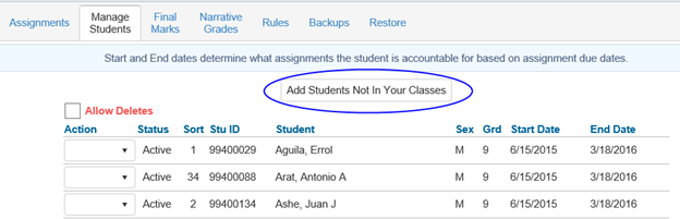Gradebook - Add Students : Aeries Software