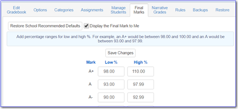 Gradebook - Final Marks : Aeries Software