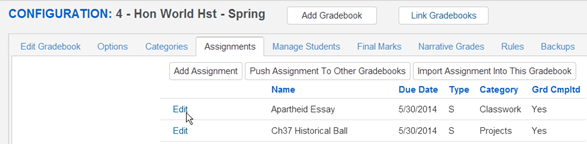 Gradebook - Edit Assignments : Aeries Software