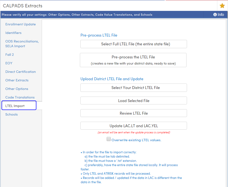 CALPADS Extracts - LTEL Import Tab : Aeries Software