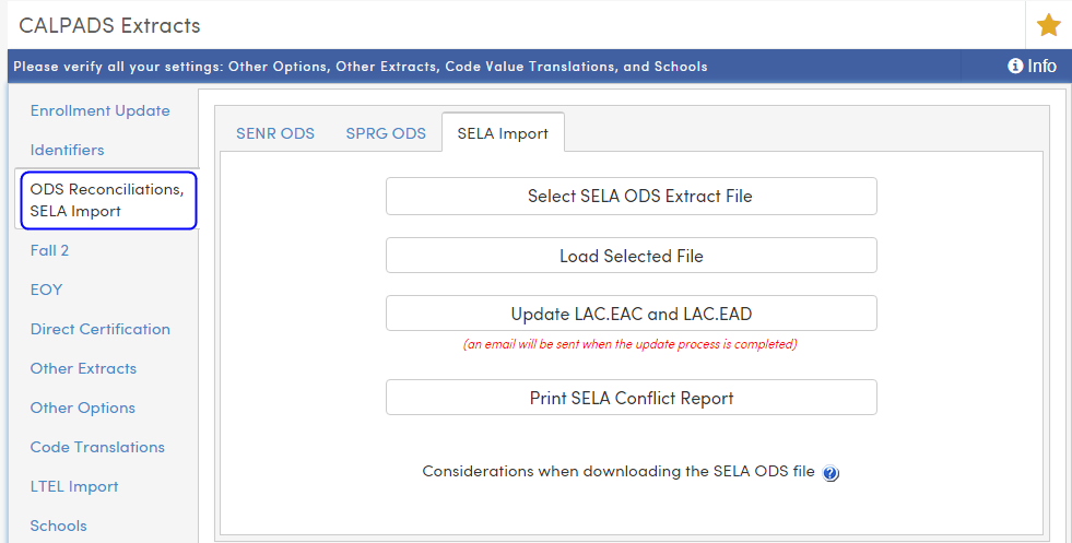 CALPADS Extracts - SELA Import Tab : Aeries Software