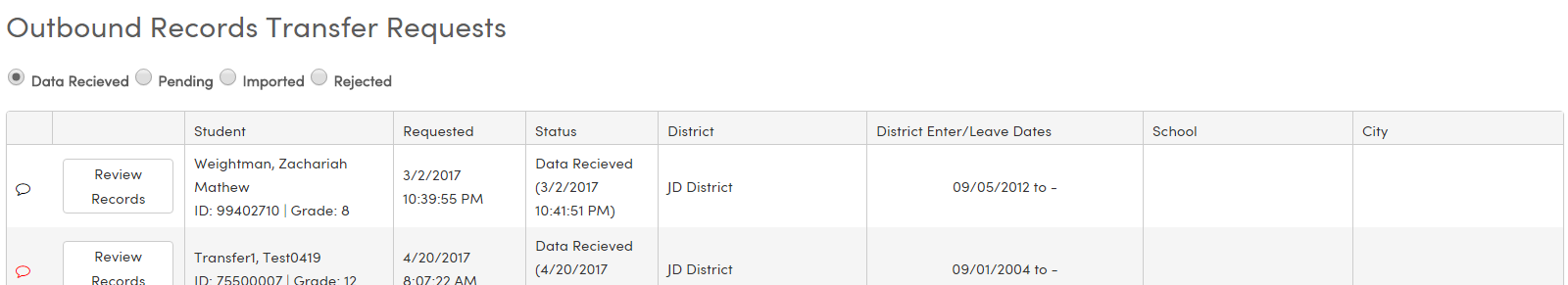 Manage Outbound Records Transfer Requests : Aeries Software