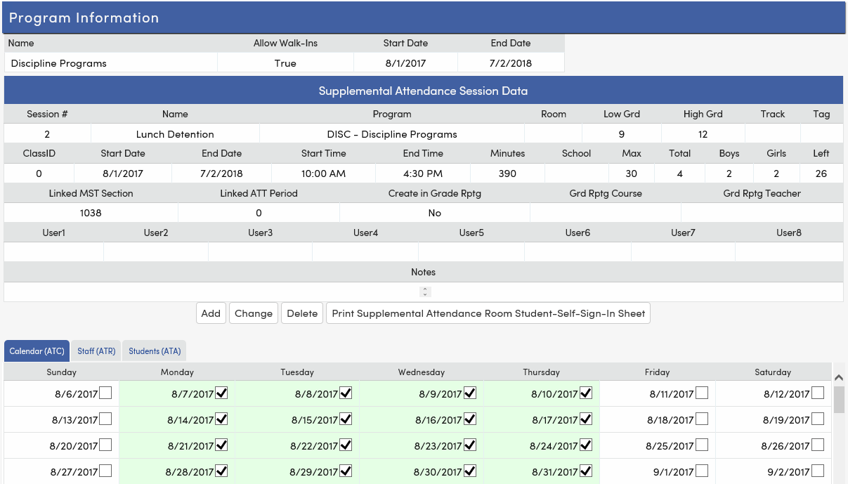 Supplemental Attendance Sessions (ATS) : Aeries Software