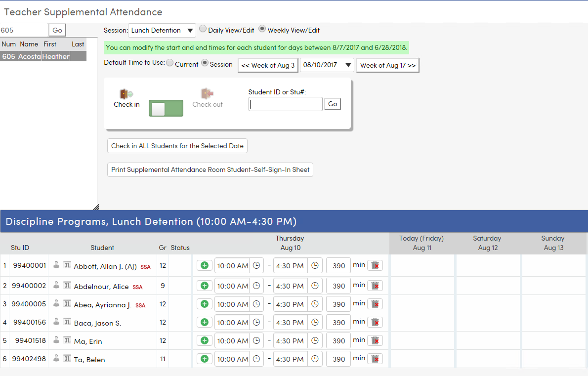 Supplemental Attendance Data - Admin/User/Teacher : Aeries Software