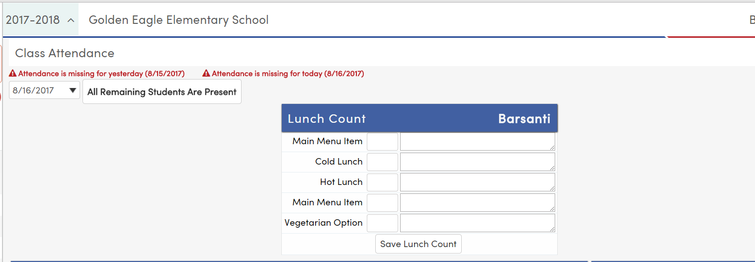 Lunch Count on Daily Attendance : Aeries Software