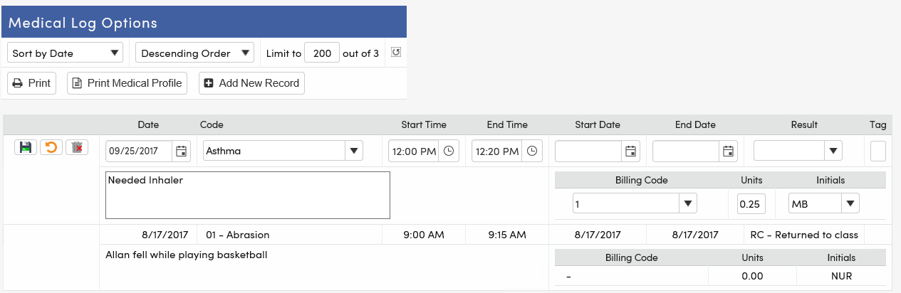 Medical Log : Aeries Software