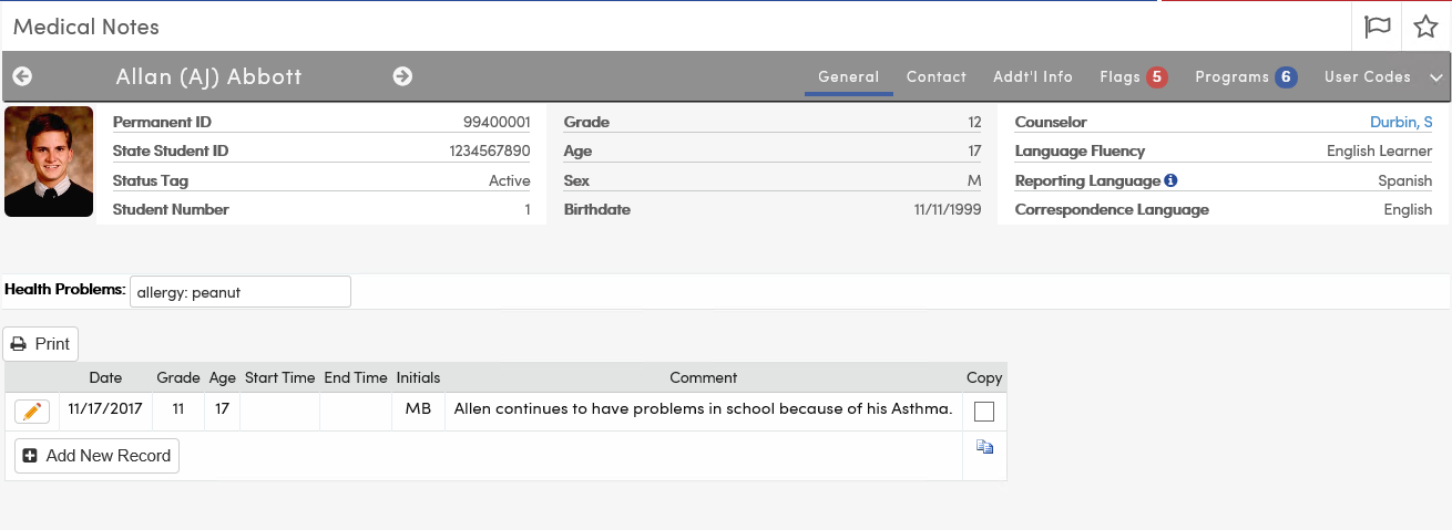 Medical Notes : Aeries Software